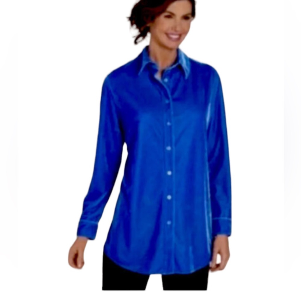 Soft Surroundings Boyfriend Button Down Tunic Top - Gem